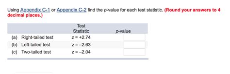 Solved Using Appendix C 1 Or Appendix C 2 Find The P Value