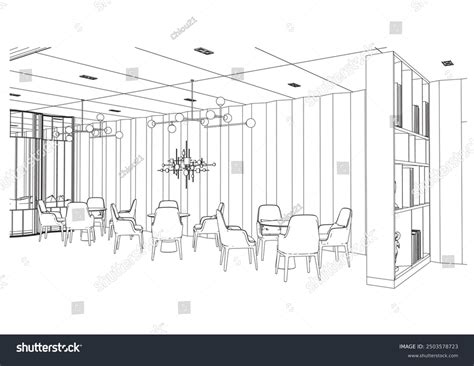 Interior Outline Sketch Drawing Perspective Reception Stock Vector Royalty Free 2503578723