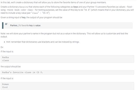 Solved In This Lab Well Create A Dictionary That Will