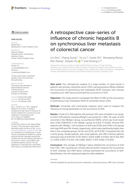 Pdf A Retrospective Case Series Of Influence Of Chronic Hepatitis B On Synchronous Liver