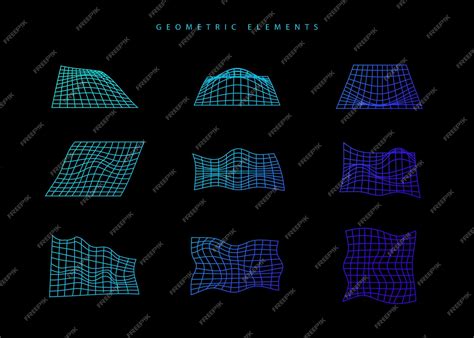 Premium Vector Cyber Neo Futuristic Grid 3d Mesh Objects And Shapes Wireframe Wavy Geometric