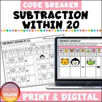 Subtraction Code Breaker Worksheet Subtraction Facts Up To By Master Xuan