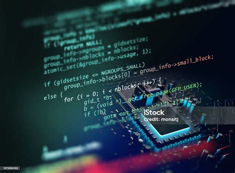 미래지향적인 블루 회로 기판 및 Cpu의 3d 렌더링 디자인에 대한 스톡 사진 및 기타 이미지 디자인 컴퓨터 소프트웨어