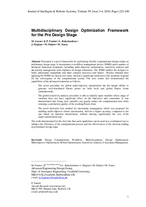 Pdf Multidisciplinary Design Optimization Framework For The Pre Design Stage