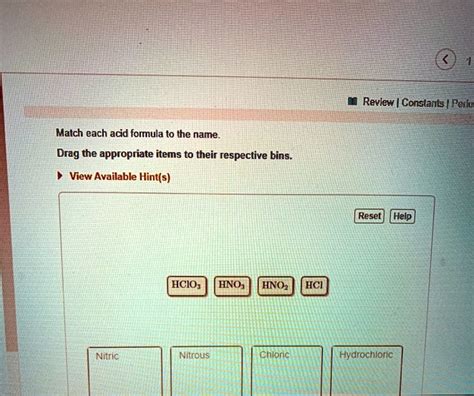 Solved Review Conslant Feudu Match Each Acid Fomula To The Name