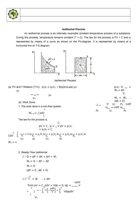 Isothermal Process During This Process Temperature Remains Constant