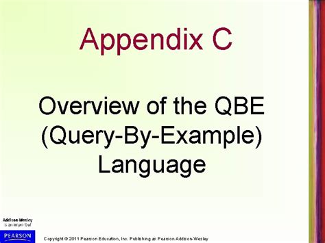Appendix C Overview Of The Qbe Querybyexample Language