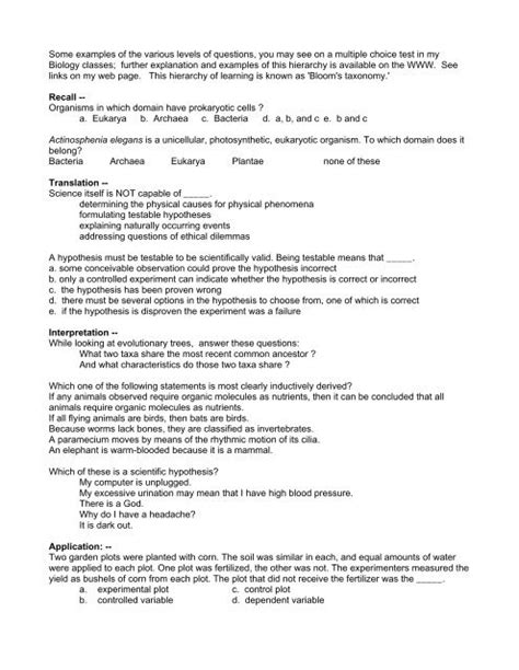 Sample Questions In Bloom S Taxonomy