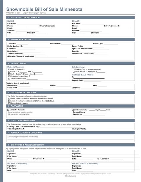 Minnesota Snowmobile Bill Of Sale Form Template Pdf Word