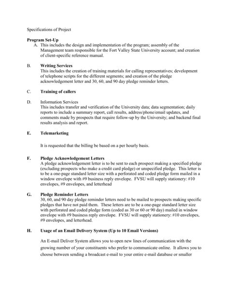 Specifications Of Project Program Set