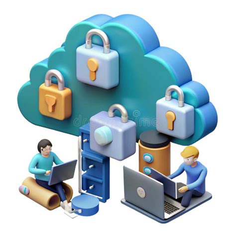 Cloud Computing Technology Management Concept Cloud With Digital Lock Icons Appearing While