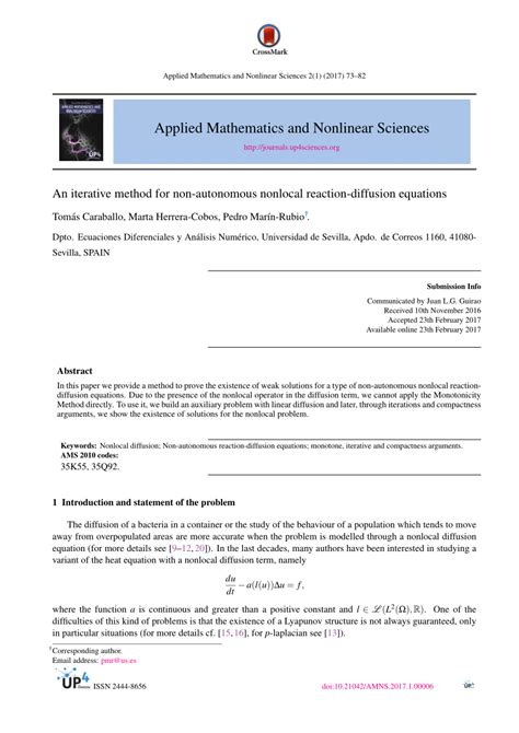 Pdf An Iterative Method For Non Autonomous Nonlocal Reaction
