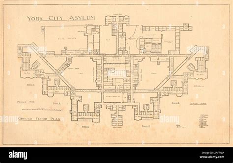 York City Asylum Ground Floor Plan Yorkshire 1903 Old Antique Print