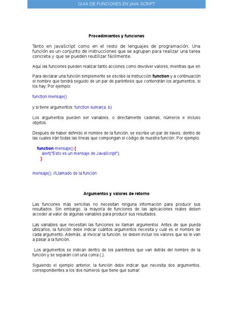 Procedimientos Y Funciones Pdf Script Java Función Matemáticas