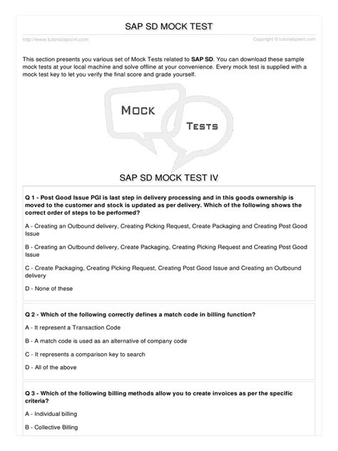 Sap Sd Mock Test Iv Pdf Sales Invoice