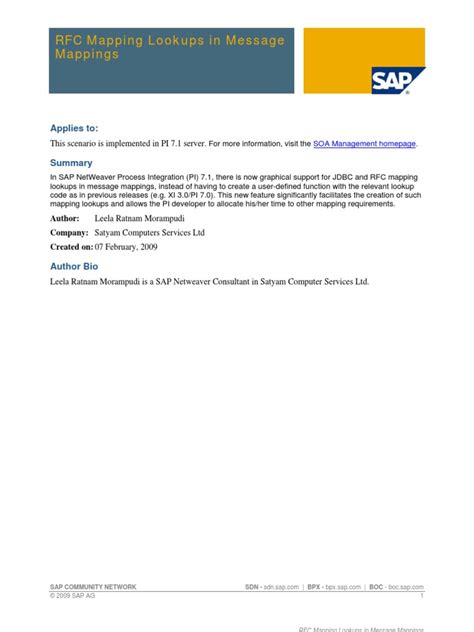 Rfc Mapping Lookups In Message Mappings In Sap Netweaver Process Integration 71 Pdf