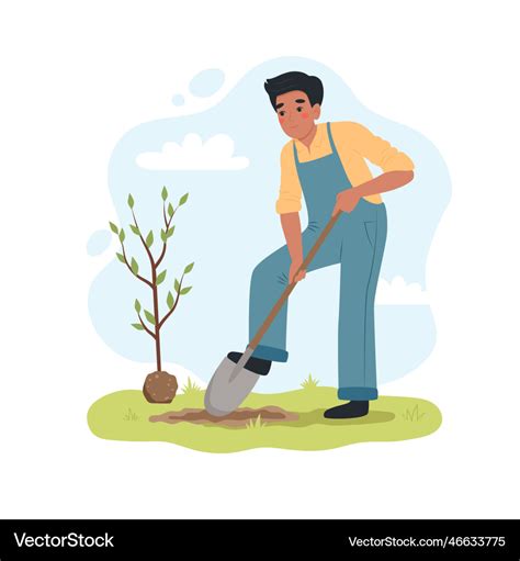 Black Man Digging Up Ground With Shovel To Plant Vector Image