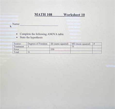 solved complete the following anova table state the