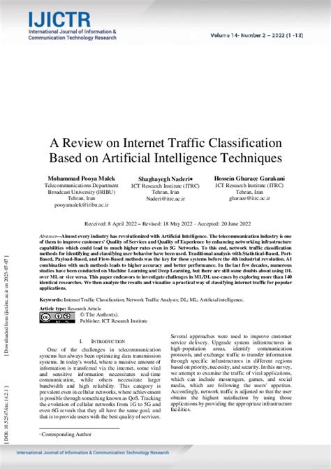 Pdf A Review On Internet Traffic Classification Based On Artificial Intelligence Techniques