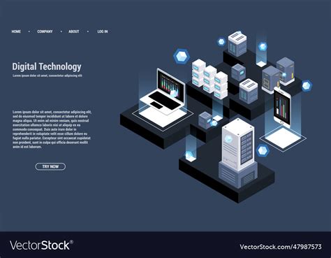 Isometric Server Room And Big Data Processing Vector Image