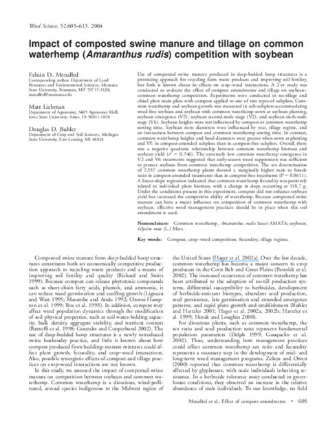 Pdf Impact Of Composted Swine Manure And Tillage On Common Waterhemp Amaranthus Rudis