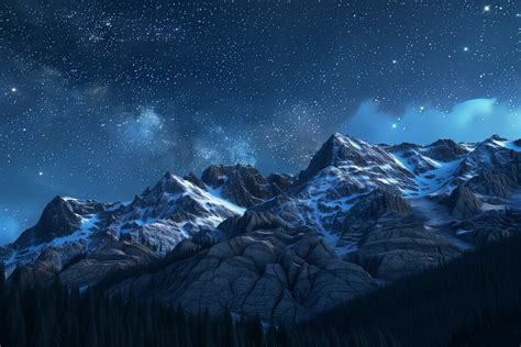 Звездное небо ночью с пейзажем гор Ai сгенерированное изображение