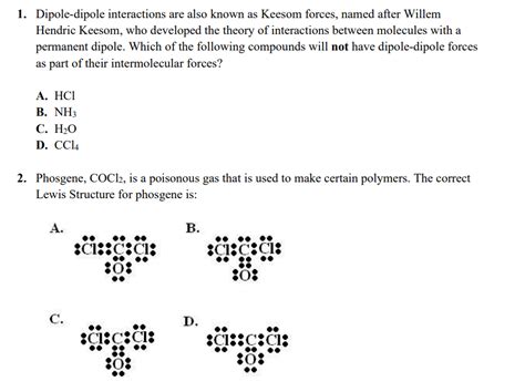 Solved 1 Dipole Dipole Interactions Are Also Known As