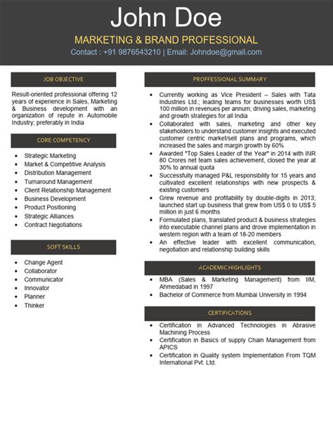 Sample Cv Format 1 Pdf Marketing Sales