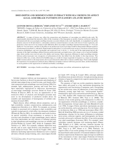 Pdf Does Depth And Sedimentation Interact With Sea Urchins To Affect Algal Assemblage Patterns