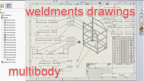 Solidworks Tips 1 02 Weldments Tutorials Multibody Drawings With A Shelf Youtube