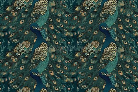 Seamless Background With Pattern Of Birds Peacocks With Feathers Generative Ai Illustration
