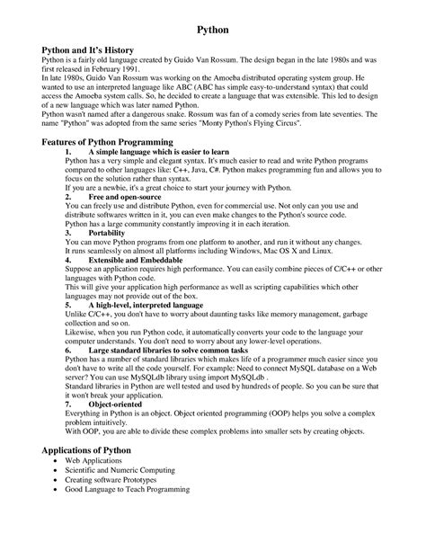 Short Notes Tcs201 Unit 4 5 Python Python Python And Its History
