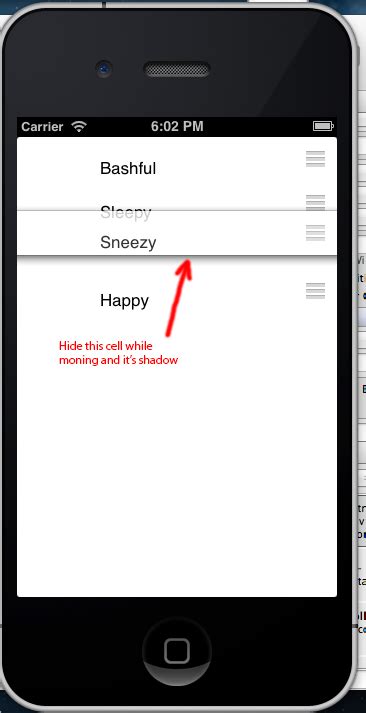 Ios How Hide Cell Wile Reordering Tablevirew Stack Overflow