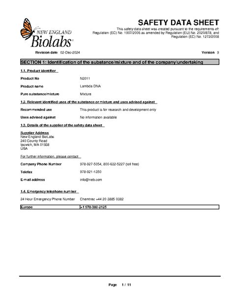 Lambda Dna Msds Safety Data Sheet Regulation Compliance And Guidelines