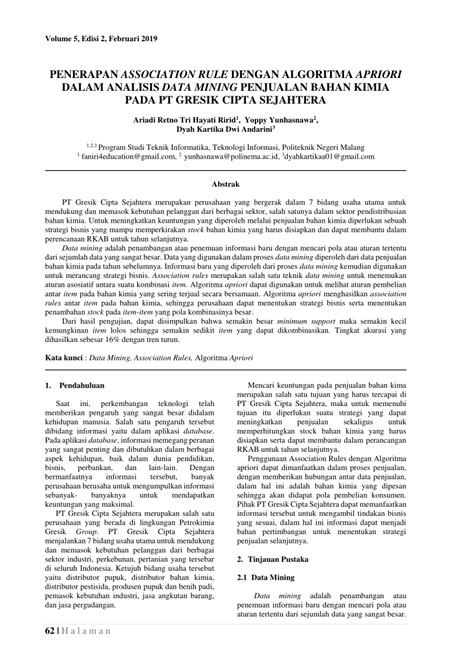 Pdf Penerapan Association Rule Dengan Algoritma Apriori Dalam