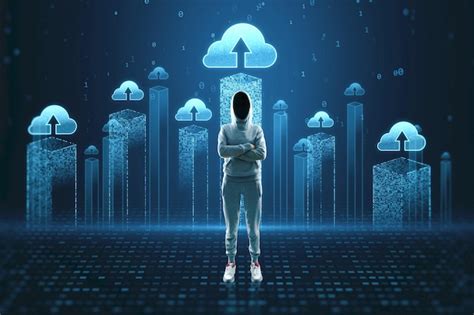 Premium Photo Hacker With Folded Arms And Creative Cloud Homputing