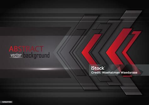 빨간색과 회색 선 화살표 및 각도가 있는 검은색 추상 수평 배너입니다 어두운 현대 스포티 밝은 미래 배경입니다 벡터 그림 Eps10 빨강에 대한 스톡 벡터 아트 및 기타