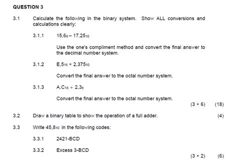 Solved QUESTION Calculate The Following In The Binary Chegg Com