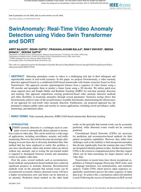 Pdf Swinanomaly Real Time Video Anomaly Detection Using Video Swin Transformer And Sort