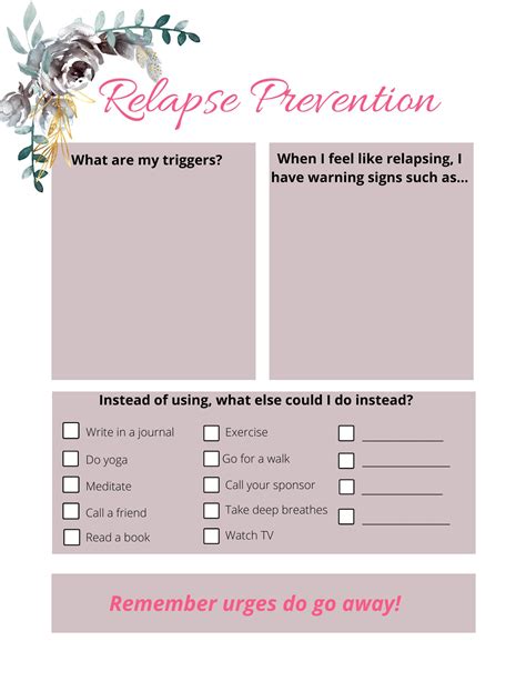 Relapse Prevention Plan Printable Etsy Canada