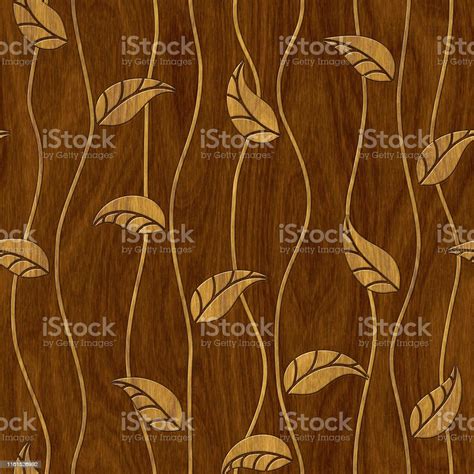 나무 배경 에 조각 된 잎 패턴 매끄러운 질감 상감 패널 3d 일러스트 목재 재료에 대한 스톡 사진 및 기타 이미지 목재 재료 아르데코 쪽매붙임 Istock