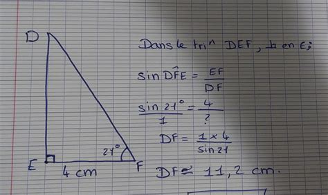Exercice 5 Def Est Un Triangle Rectangle En E Tel Que Ef 4 Cm Et Dfe