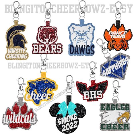 Mascot Keychains Glitter Personalized Keychains Clips For Cheer Bag