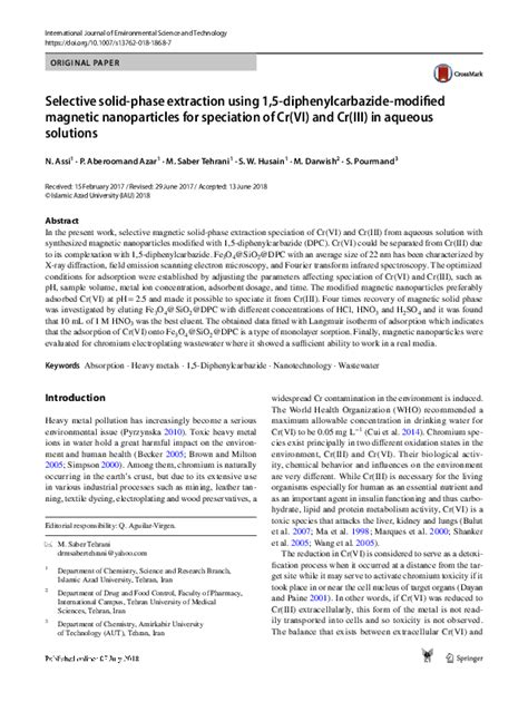 Pdf Selective Solid Phase Extraction Using 15 Diphenylcarbazide Modified Magnetic