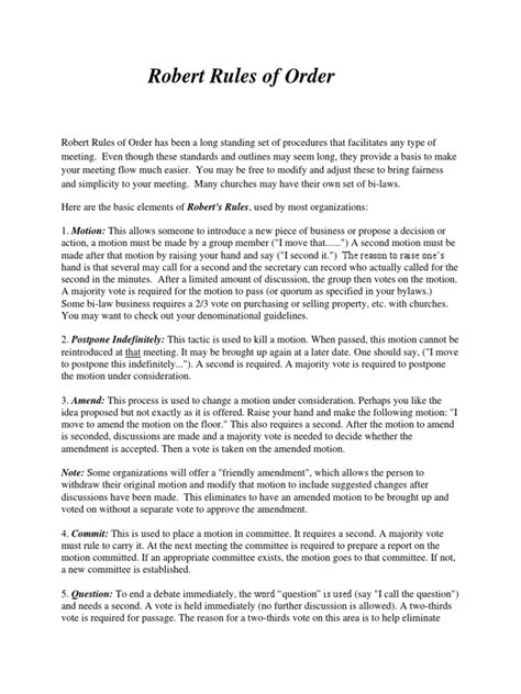 Robert Rules Of Order Pdf Committee Parliamentary Procedure