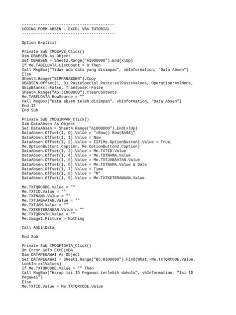 Coding Form Absen Pdf