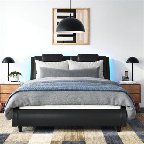 Wade Logan Belarmina Pu Upholstered Low Profile Platform Bed With Led