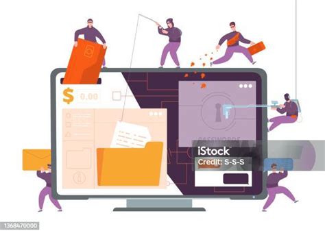 사이버 강도 해커는 개인 정보 인터넷 사기 피싱 웹 범죄자 온라인 범죄 디지털 사기 컴퓨터 보안 암호 데이터 도둑 화려한 벡터를 훔치는 전자메일에 대한 스톡 벡터 아트 및