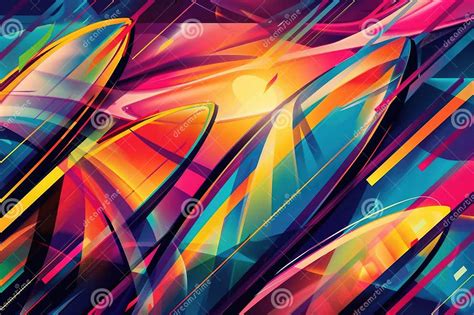 Abstract Digital Art Featuring Vibrant Surfboards With Geometric Shapes And Neon Colors On A