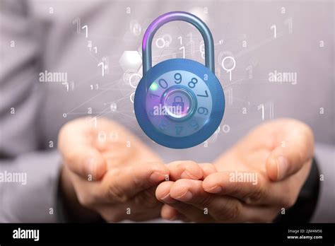 A Persons Finger Touching A 3d Rendered Security Concept With Floating
